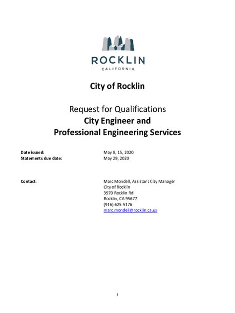 Fillable Online Request For Qualifications City Engineering Services