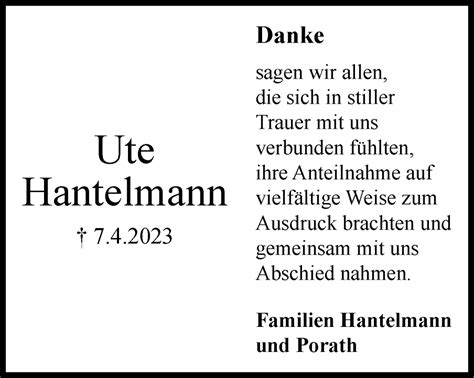 Traueranzeigen Von Ute Hantelmann Trauer38 De
