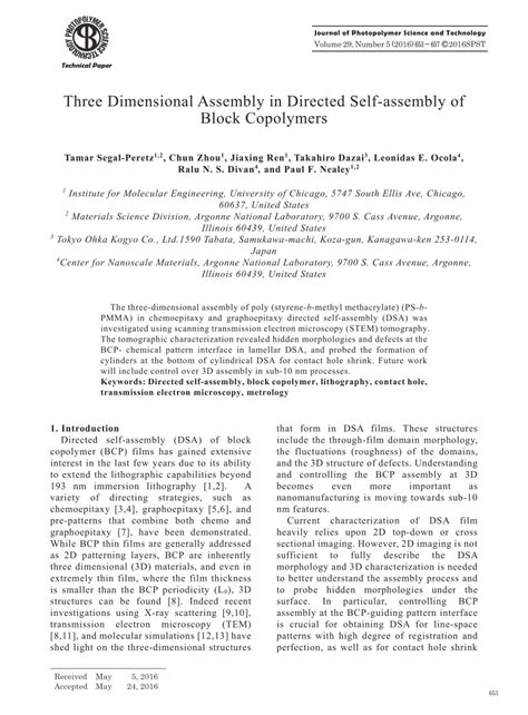 Pdf Three Dimensional Assembly In Directed Self Assembly Of Block