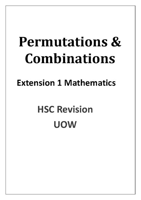 Hsc Mathematics Revision Permutations And Combinations Practice Uow