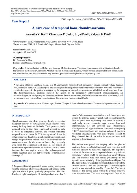 Pdf A Rare Case Of Temporal Bone Chondrosarcoma