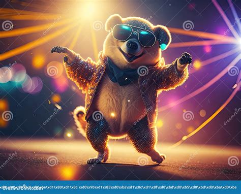 Creative Happy Bear In Disco Clothes Dance Ai Generative Stock