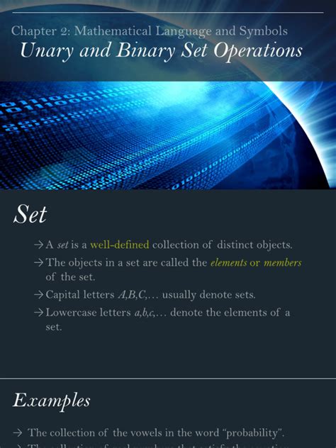 Sets Unary And Binary Set Operations Pdf Set Mathematics Number