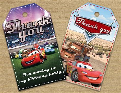 Disney Cars Lightning Mcqueen Birthday Thank You Tags Cars Favor Tags