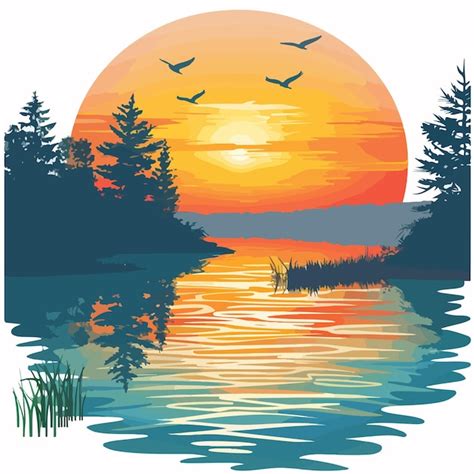 Lake Sunset Sky Vectors And Illustrations For Free Download Freepik