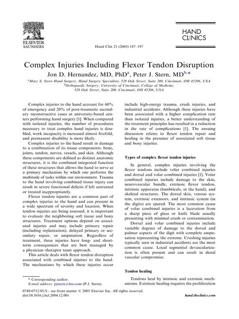 Complex Injuries Including Flexor Tendon Disruption Jon D Hernandez