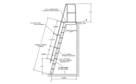Platform Ladder Section And Structure Drawing Details Dwg File