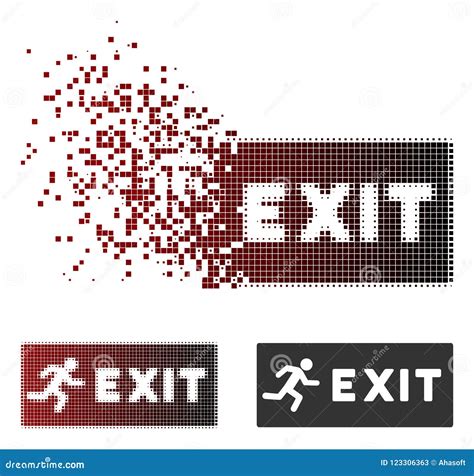 Dissipated Pixel Halftone Emergency Exit Icon Stock Vector