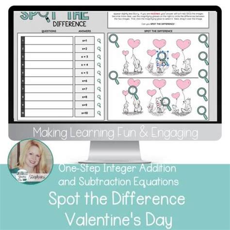 One Step Integer Equations Digital Self Checking Valentine S Day Activity