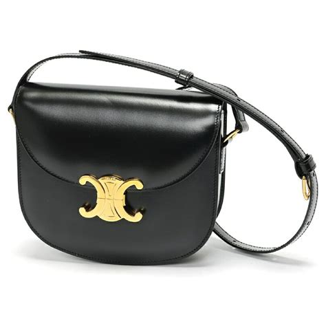 Céline Celine Teen Busas Triomphe Shoulder Bag Black Leather Ref