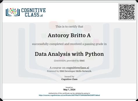 Dataanalysis Python Cognitiveclass Ibm Antoroy Britto
