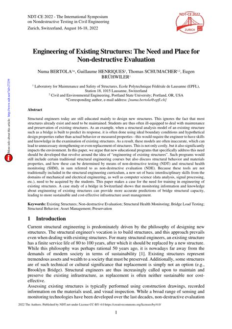 Pdf Engineering Of Existing Structures The Need And Place For Non Destructive Evaluation
