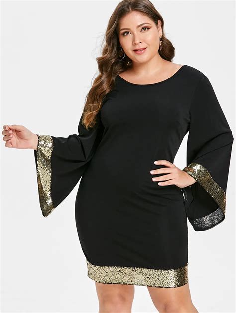 Lortalen Plus Size 5xl L Bell Flare Sleeve Sequin Elegant Party Dresses