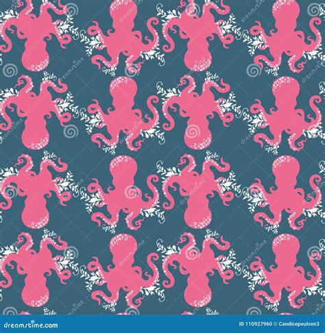 Colourful Abstract Octopus Drawing Repeat Pattern Stock Vector