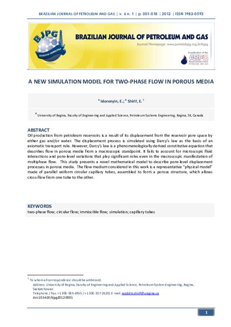 Pdf A New Simulation Model For Two Phase Flow In Porous Media