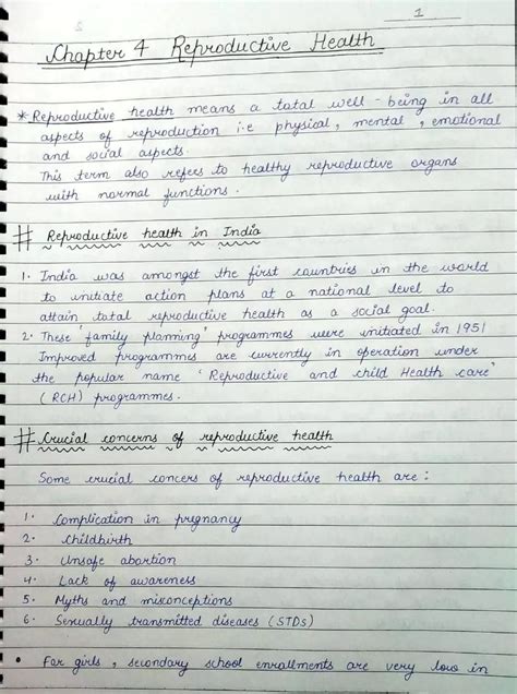 Ncert Class 12 Biology Reproductive Health Notes Handwritten Notes And Pdf Download