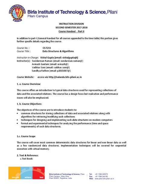 Instruction Division Second Semester 2017 2018 Course Handout Part Ii Pdf Computer Science