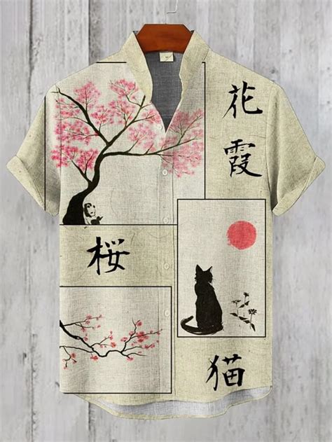 Camisa De Manga Corta De Lino De Verano Para Hombre Camisa Retro Con