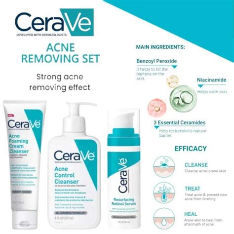 Cera V Acne Control Cleanser 237ml Resurfacing Retinol Serum 30ml Acne Foaming Cream