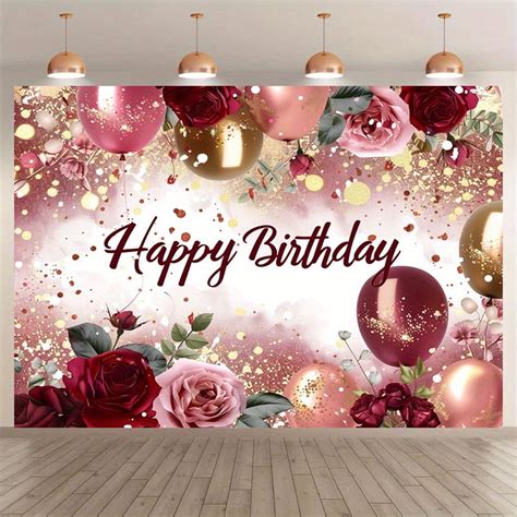 Red And Golden Polyester Birthday Backdrop Banner Easy To Hang Perfect