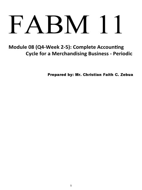Fabm 11 Module 08 Q4 Week 2 5 Complete Accounting Cycle For A