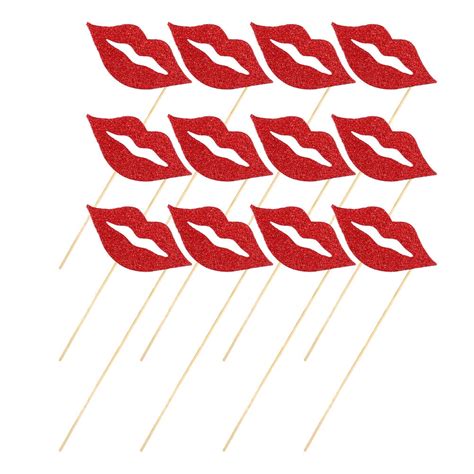 Kallory 40 Sets Lip Shaped Paper Props Red For Birthday Party Photo