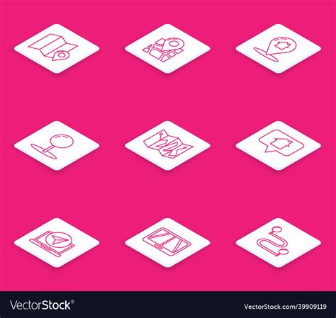Set Line Folded Map With Location Marker Map Vector Image