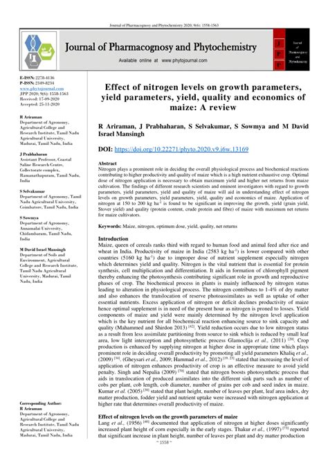 Pdf Effect Of Nitrogen Levels On Growth Parameters Yield Parameters Yield Quality And