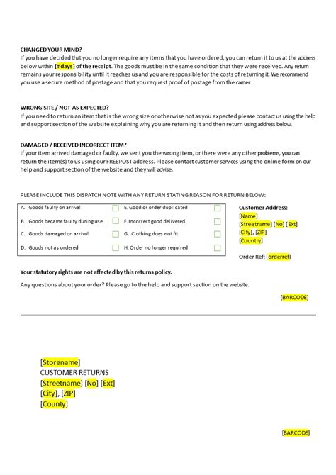 Return Of Goods Form Templates At