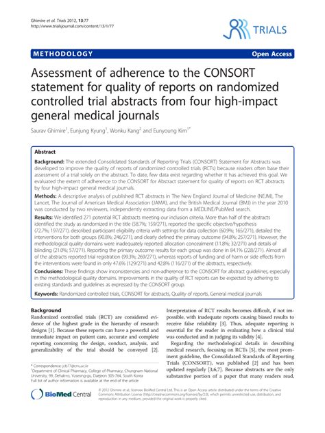 Pdf M Assessment Of Adherence To The Consort Statement For Quality Of