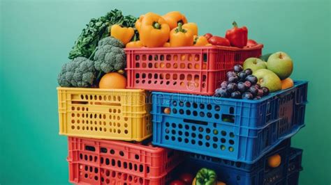 A Stack Of Crates Filled With Different Types Of Fruits And Vegetables Stock Illustration