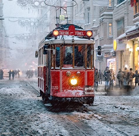 Winter And Red Tram In Istiklal Street Beyoglu Istanbul High Res Stock