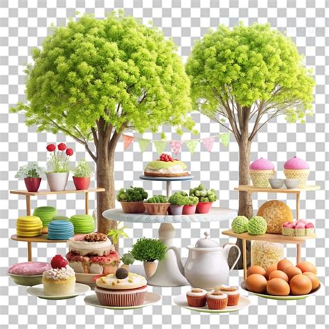 Premium Psd Summer And Spring Bakery Shop With Trees Cakes On