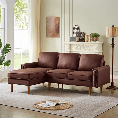 822 L Shaped Sofa Modern 3 Seat Chaise Sofa Couch With Copper Nail