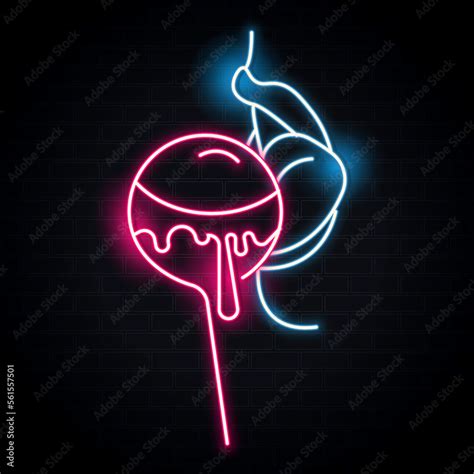 Sexy Neon Lips With Candy Stock Vector Adobe Stock