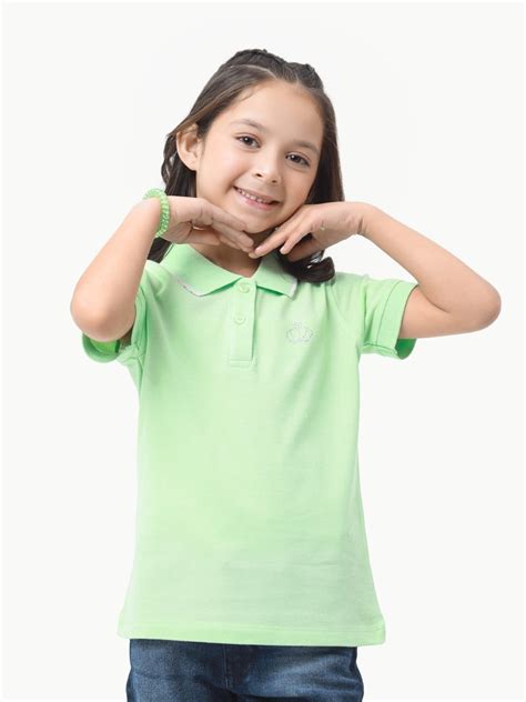 Edenrobe Girls Light Green Polo Shirt Egtps23 003 Edenrobe Pakistan