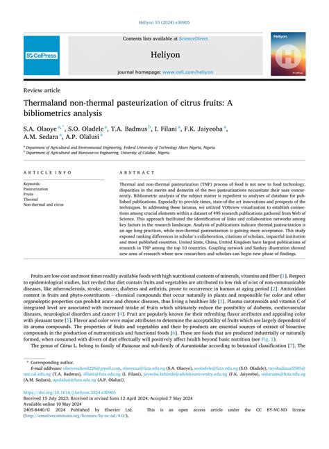 Pdf Thermaland Non Thermal Pasteurization Of Citrus Fruits A