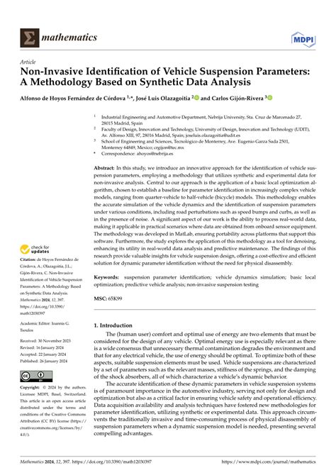 Pdf Non Invasive Identification Of Vehicle Suspension Parameters A