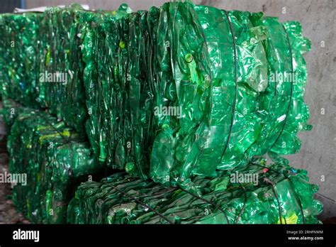 Compacted Recyclable Plastic Bottles At A Recycling Plant In Dhaka