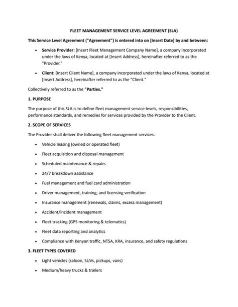 Fleet Management Service Level Agreement