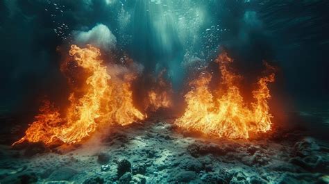 Fire Blazing Underwater Illuminating The Ocean Floor And Attracting