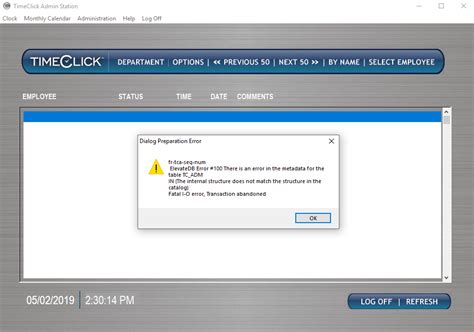 fr tca seq num elevatedb error 100 on server timeclick