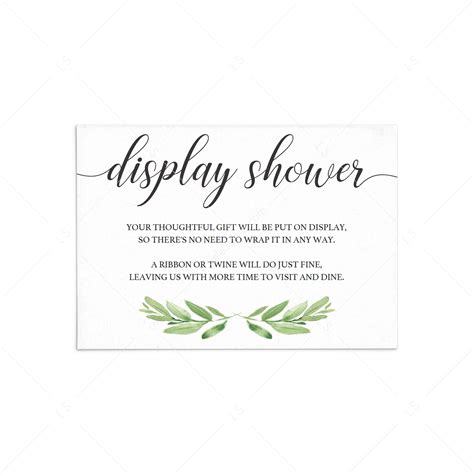 Greenery Display Shower Insert Card Template Instant Download