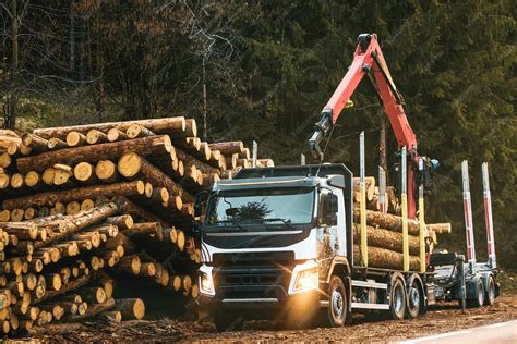 Premium Ai Image Loading Logs Onto A Logging Truck Portable Crane On
