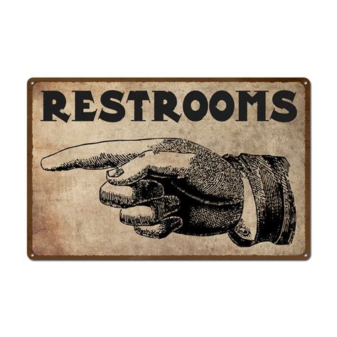 Vintage Pointing Hand Restroom Sign Rustic Metal Sign Etsy Canada