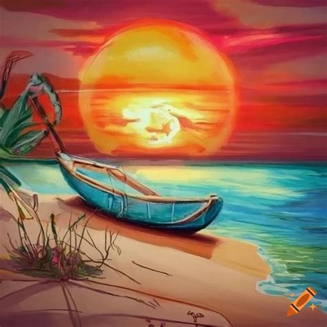 Beach Sunset Colored Pencil Drawing
