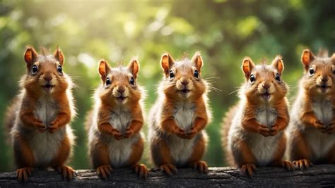 Premium Photo Many Cute Fluffy Squirrels In Nature In The Forest