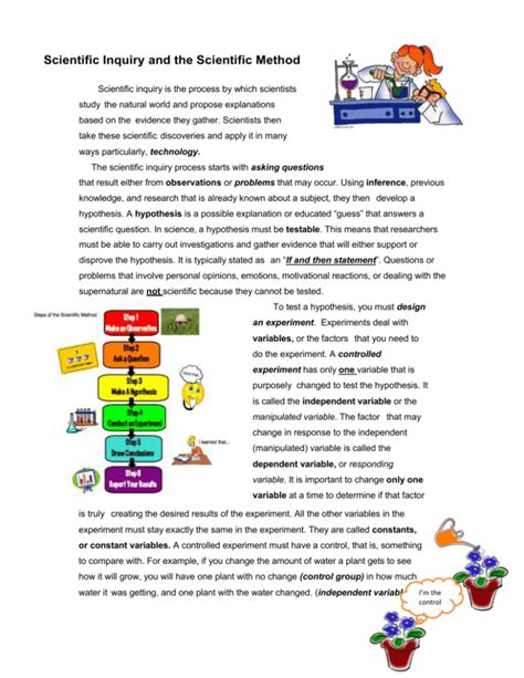 Scientific Method Worksheet Inquiry And Experiment Design