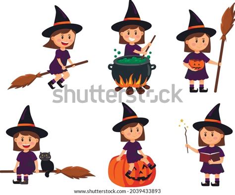 Set Cute Witch Characters Vector Illustration Stock Vector Royalty Free 2039433893 Shutterstock