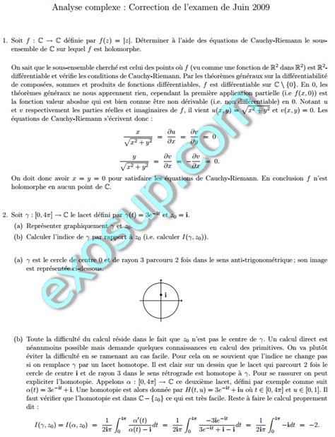 Analyse Complexe Examen Correction Exosup